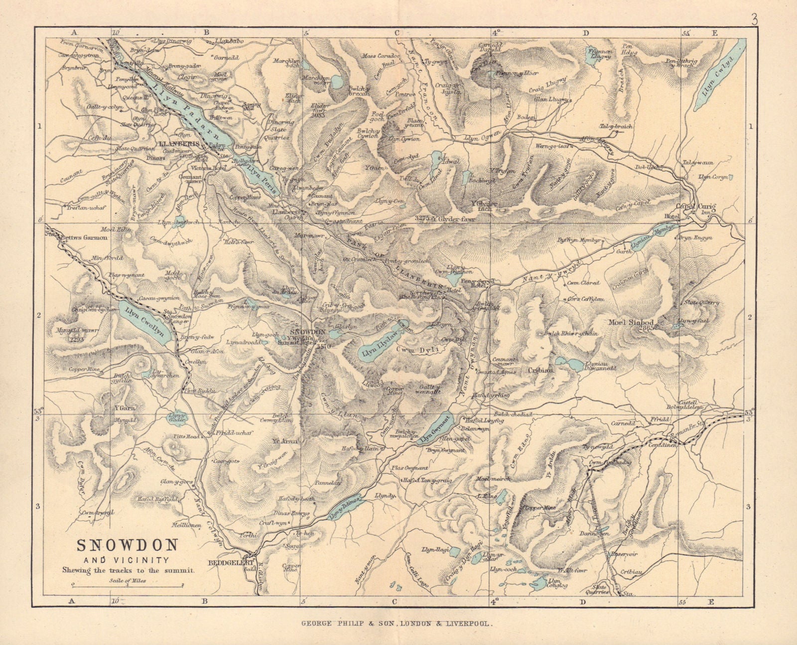 SNOWDONIA Snowdon showing tracks to the Summit Wales BARTHOLOMEW 1890 ...