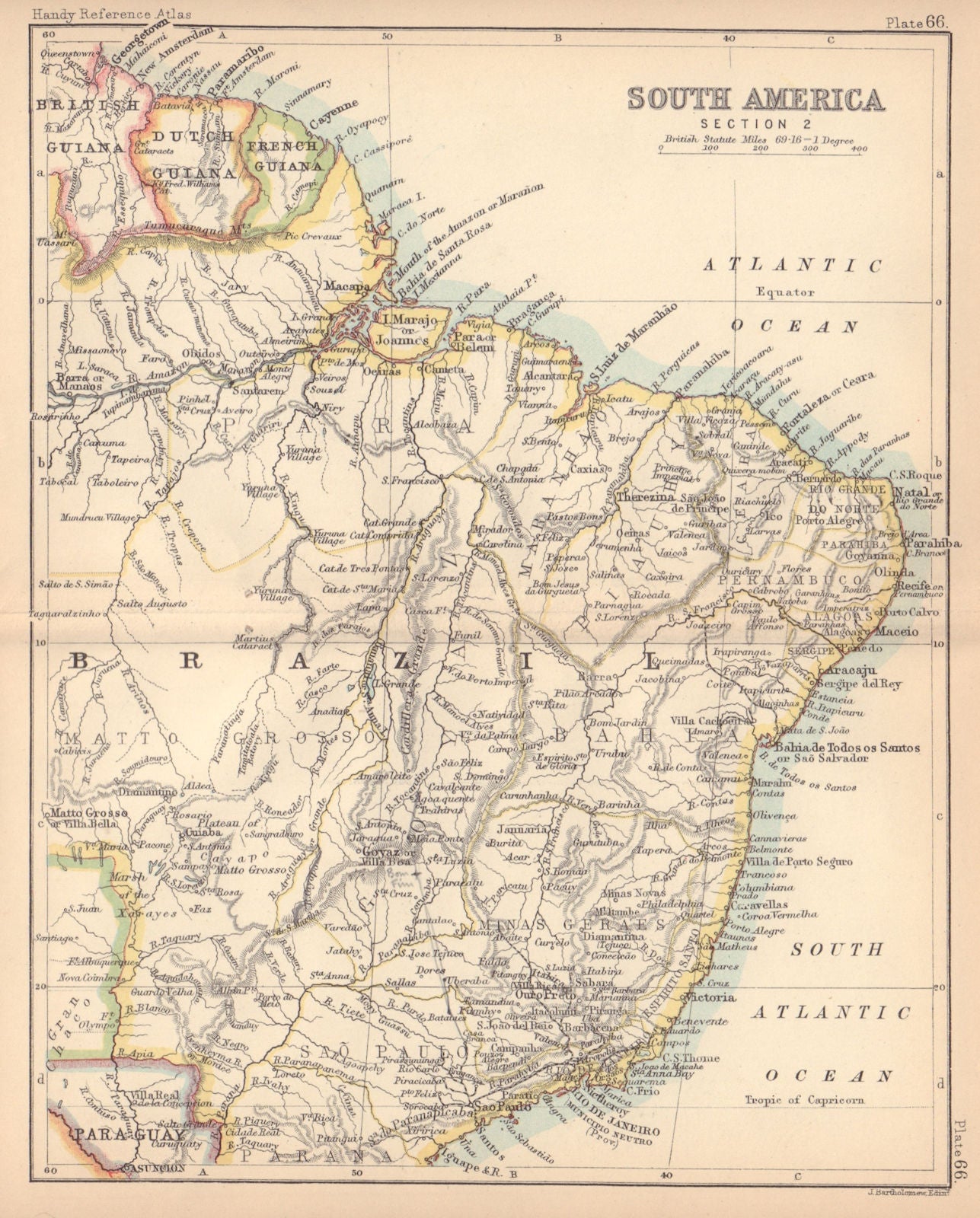 South America #2. Brazil. BARTHOLOMEW 1888 old antique vintage map plan ...