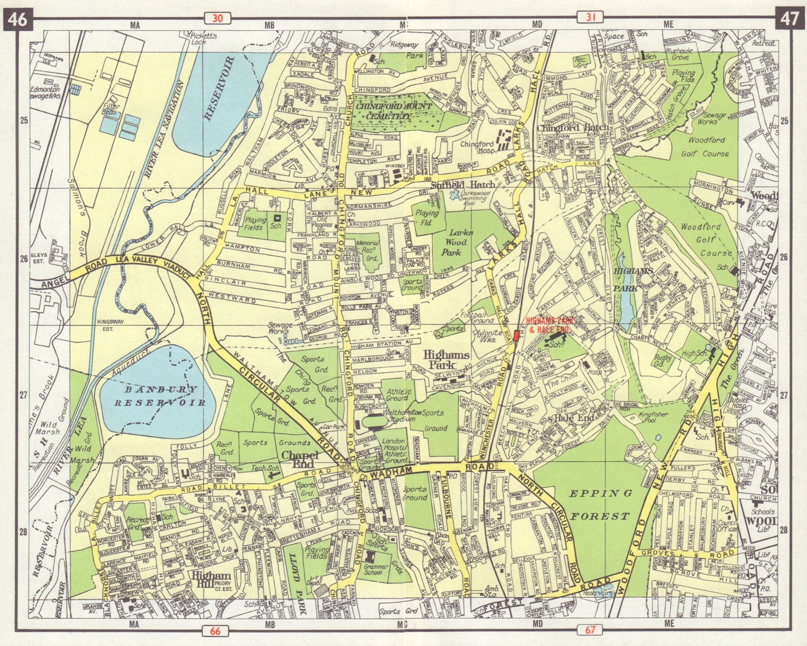 NE LONDON Higham Hill Chingford Hatch Higham's Park Chapel End 1965 old ...