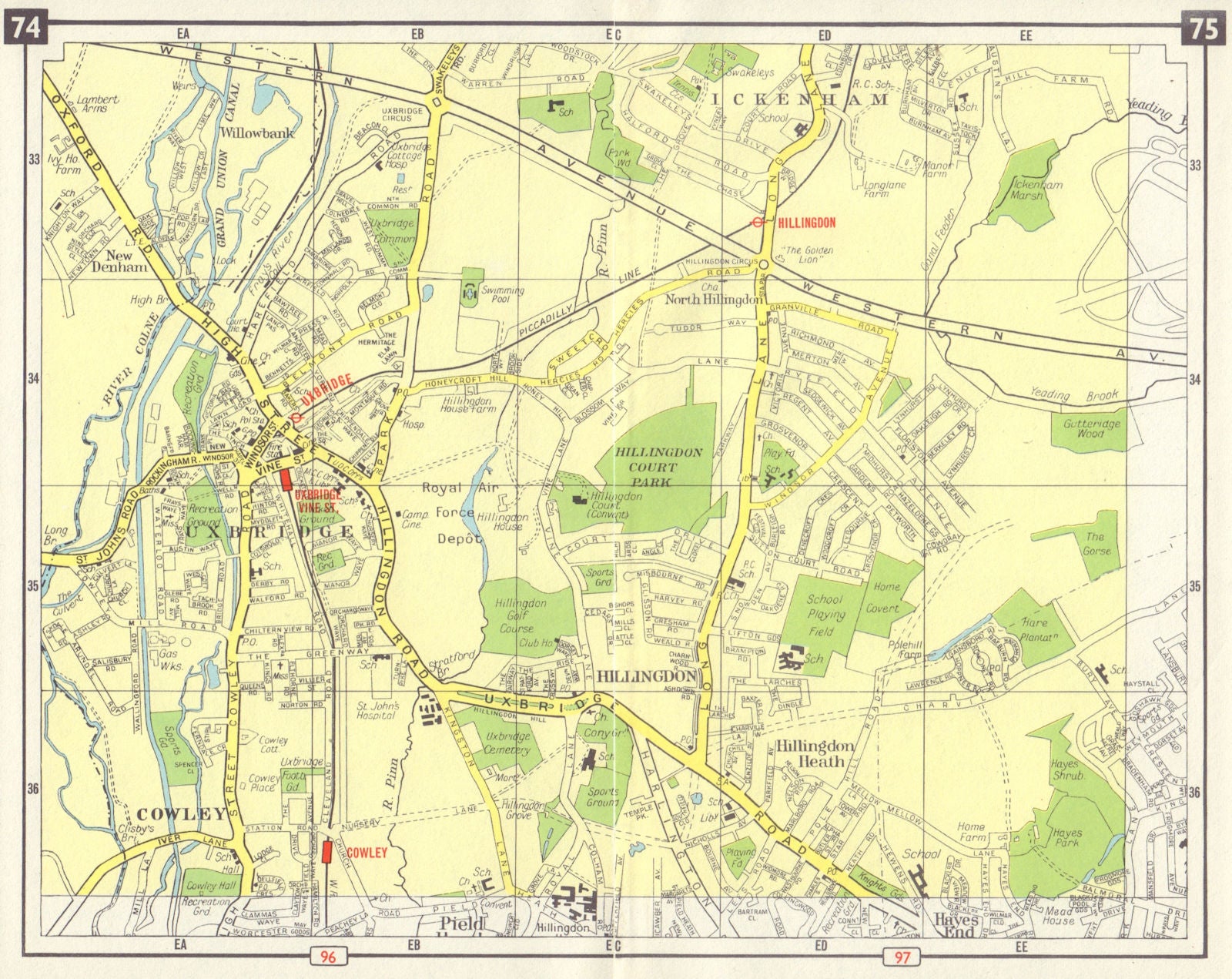 W LONDON Uxbridge Hillingdon Cowley Ickenham Hayes End Pied Heath 1965 ...