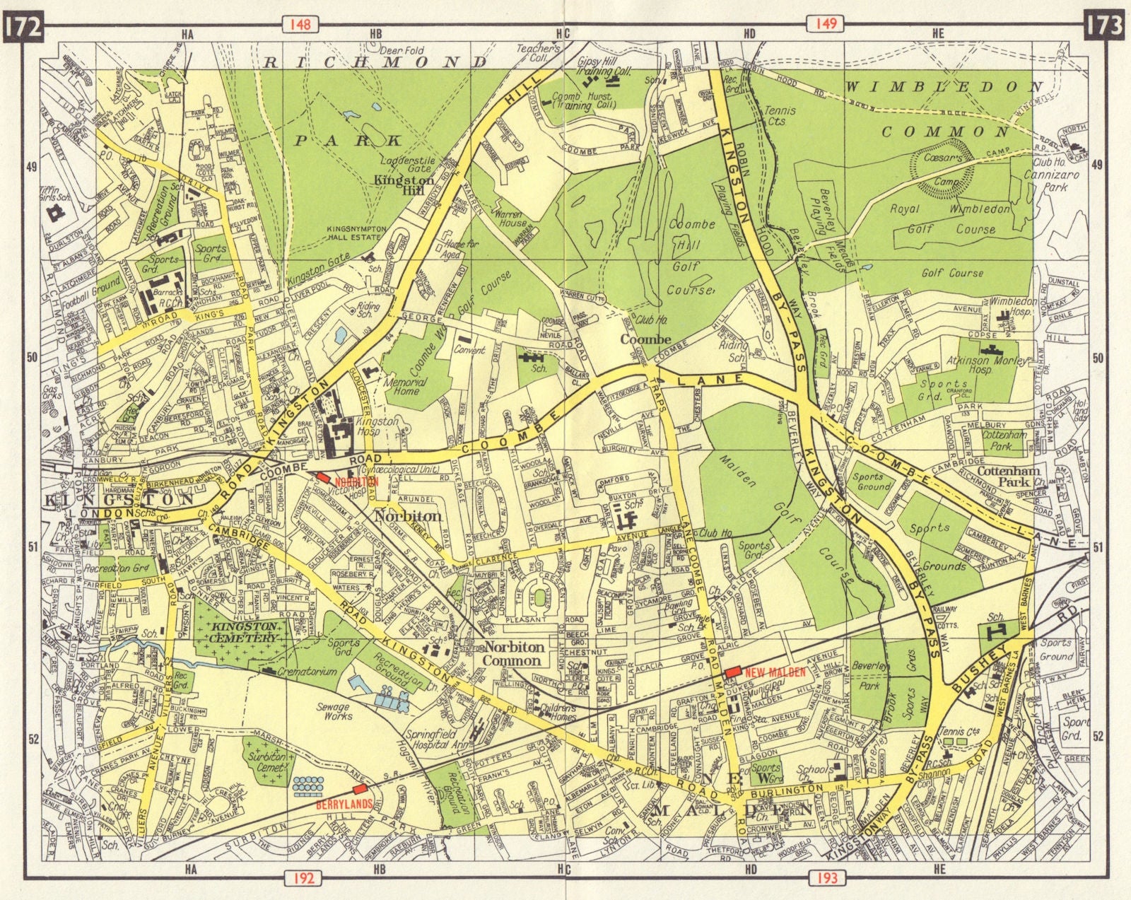 SW LONDON Kingston Coombe Norbiton New Malden Berrylands Wimbledon 1965 ...