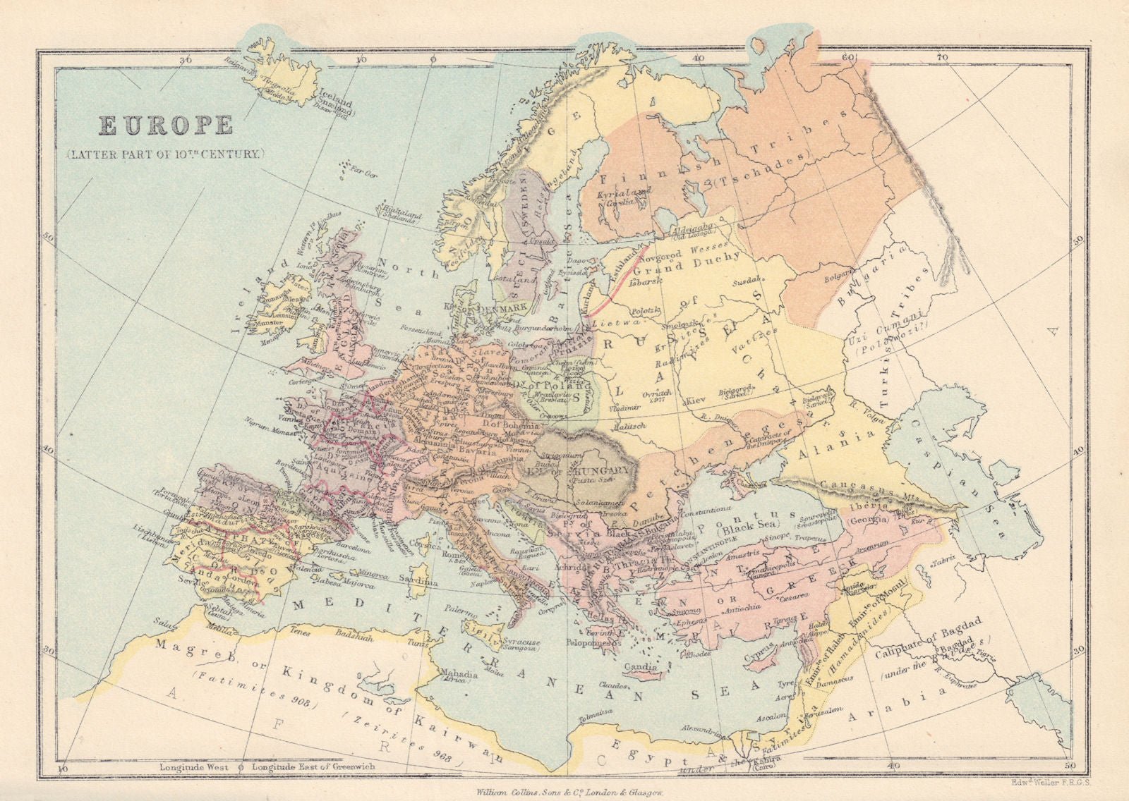 10TH CENTURY EUROPE. Holy Roman Empire Caliphate of Cordoba. COLLINS ...