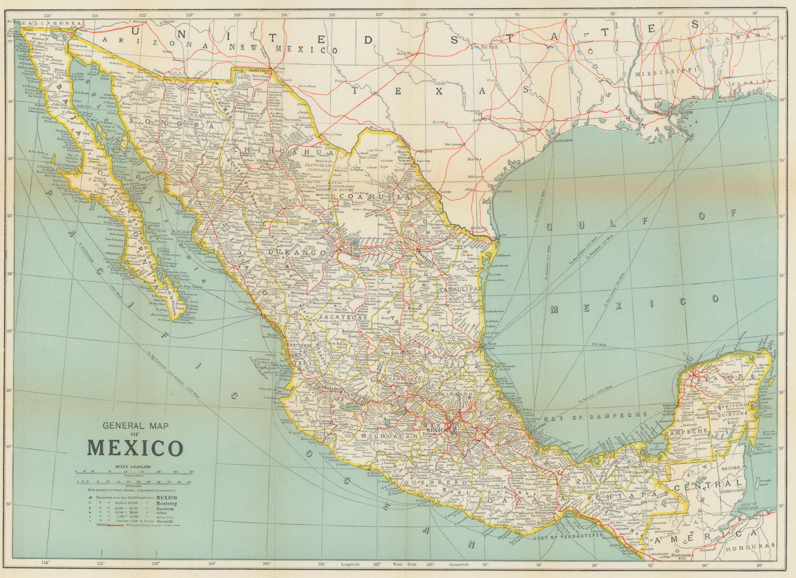 General map of Mexico 1938 old vintage plan chart ...