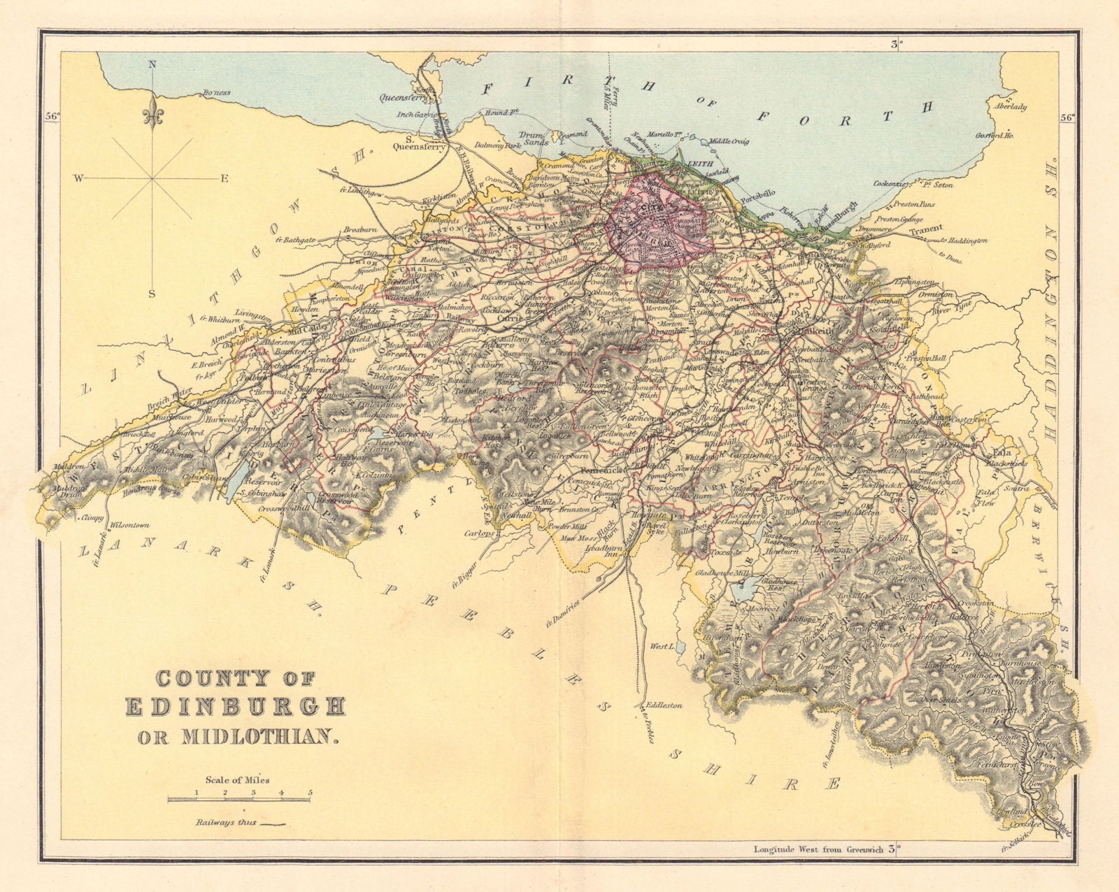 MIDLOTHIAN. County of Edinburgh map with parishes. Scotland. LIZARS ...