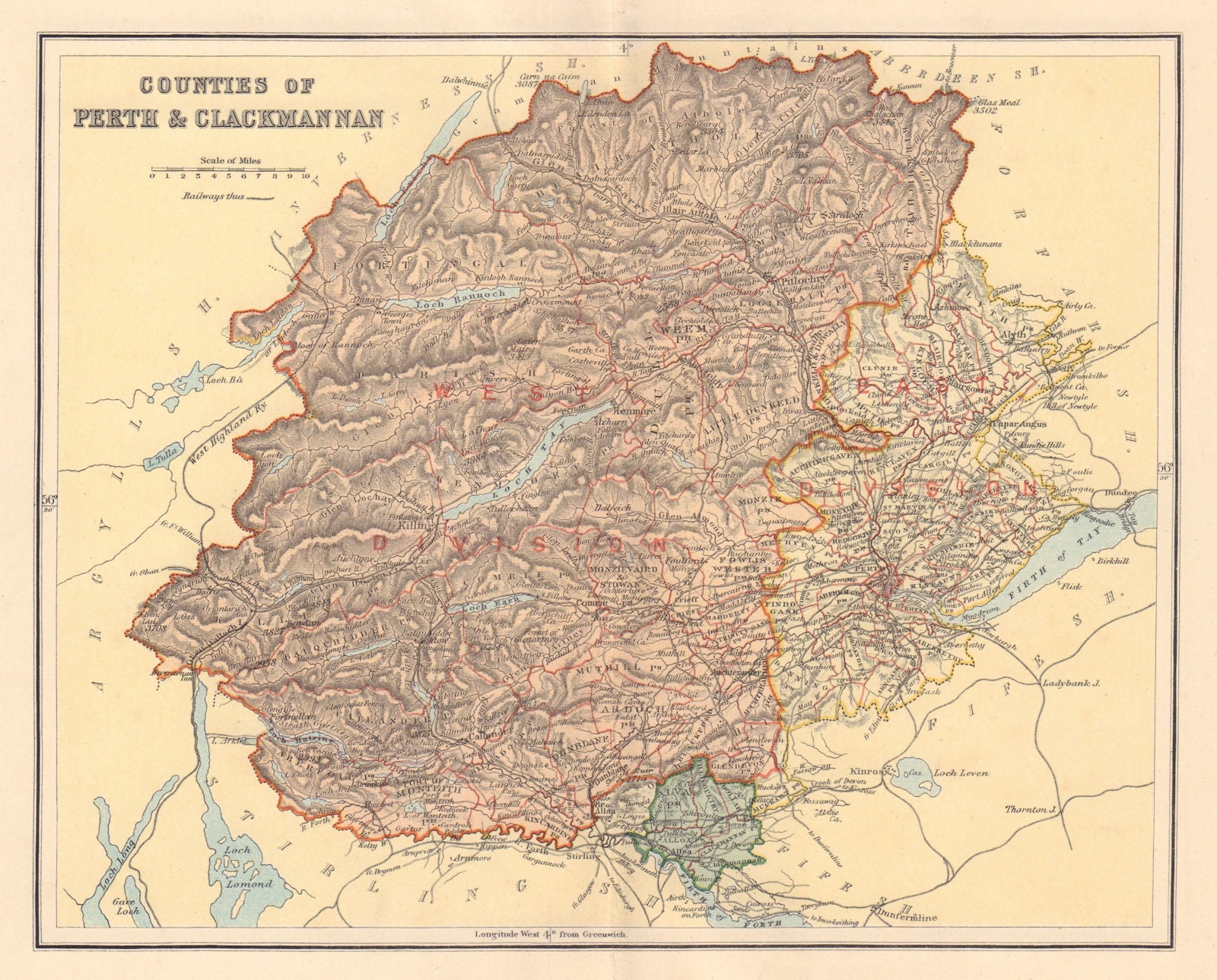 PERTHSHIRE & CLACKMANNANSHIRE antique county map. Alloa. Scotland ...