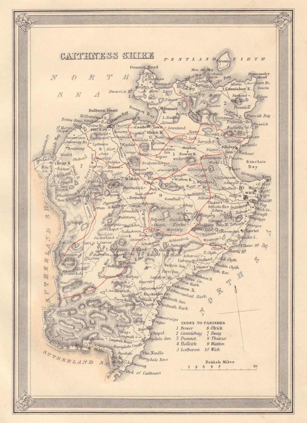 Decorative antique county map of Caithness-shire, Scotland. FULLARTON ...