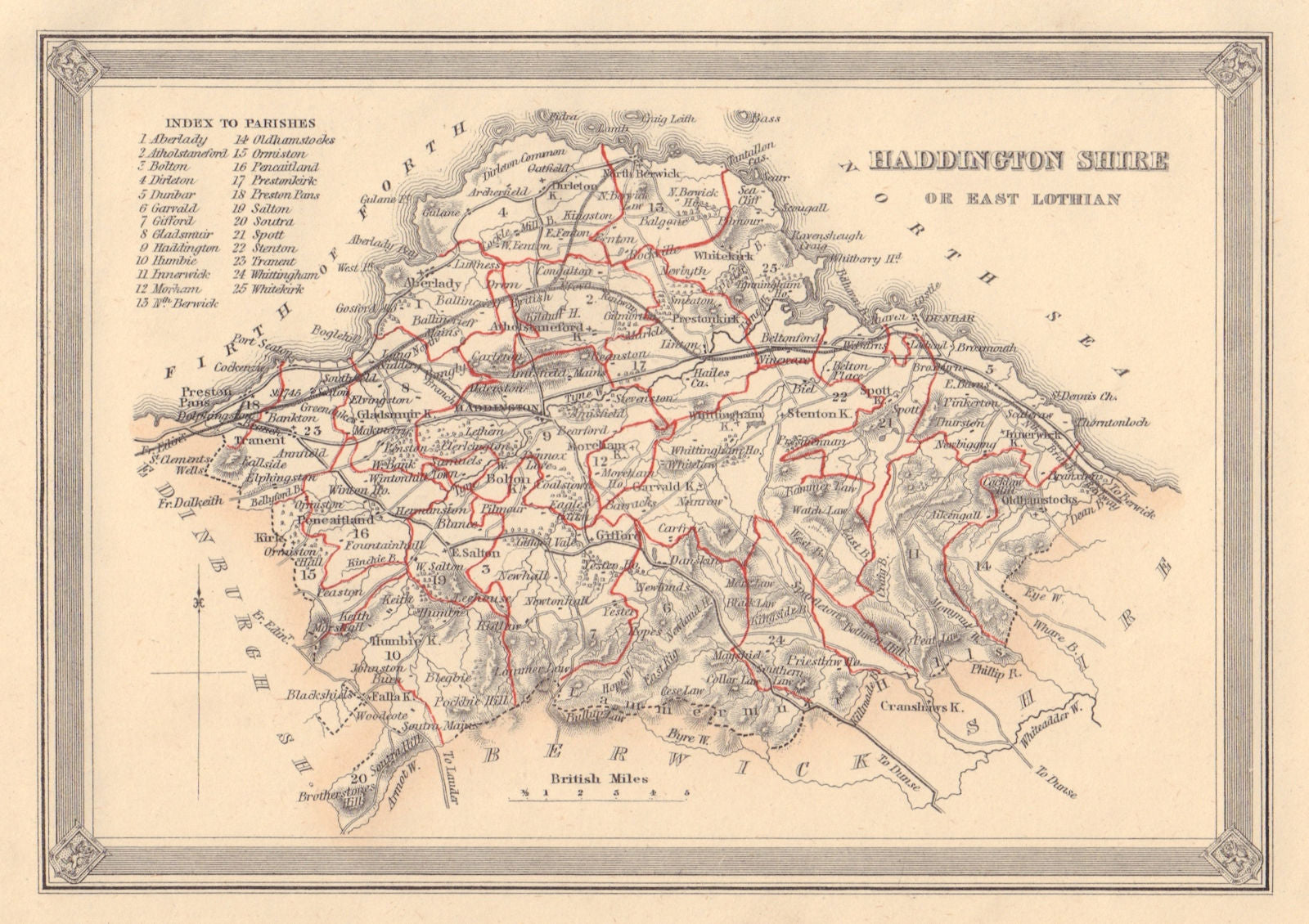 Antique county map of Haddingtonshire or East Lothian. FULLARTON 1866 ...