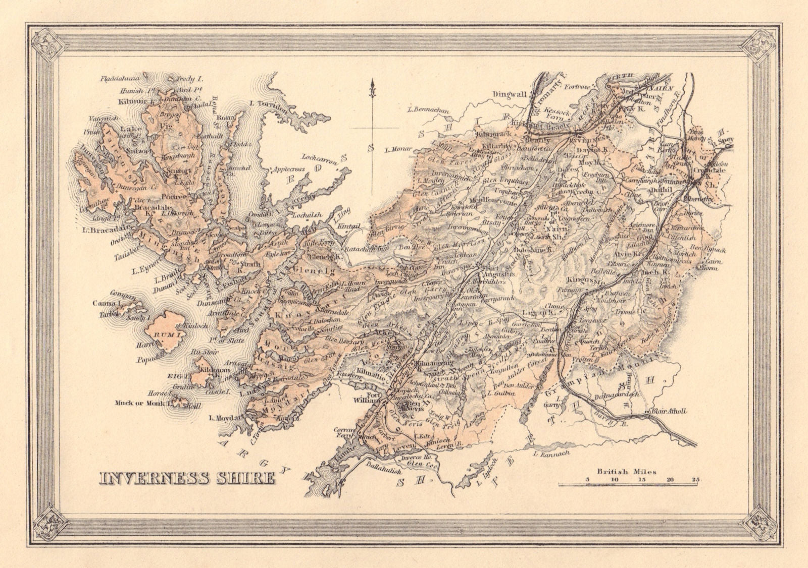 Decorative antique county map of Inverness-shire, Scotland. FULLARTON ...