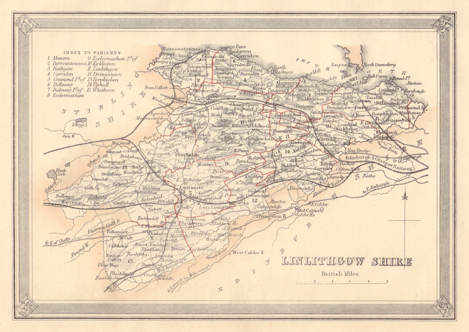 Decorative antique county map of Linlithgowshire, Scotland. FULLARTON ...