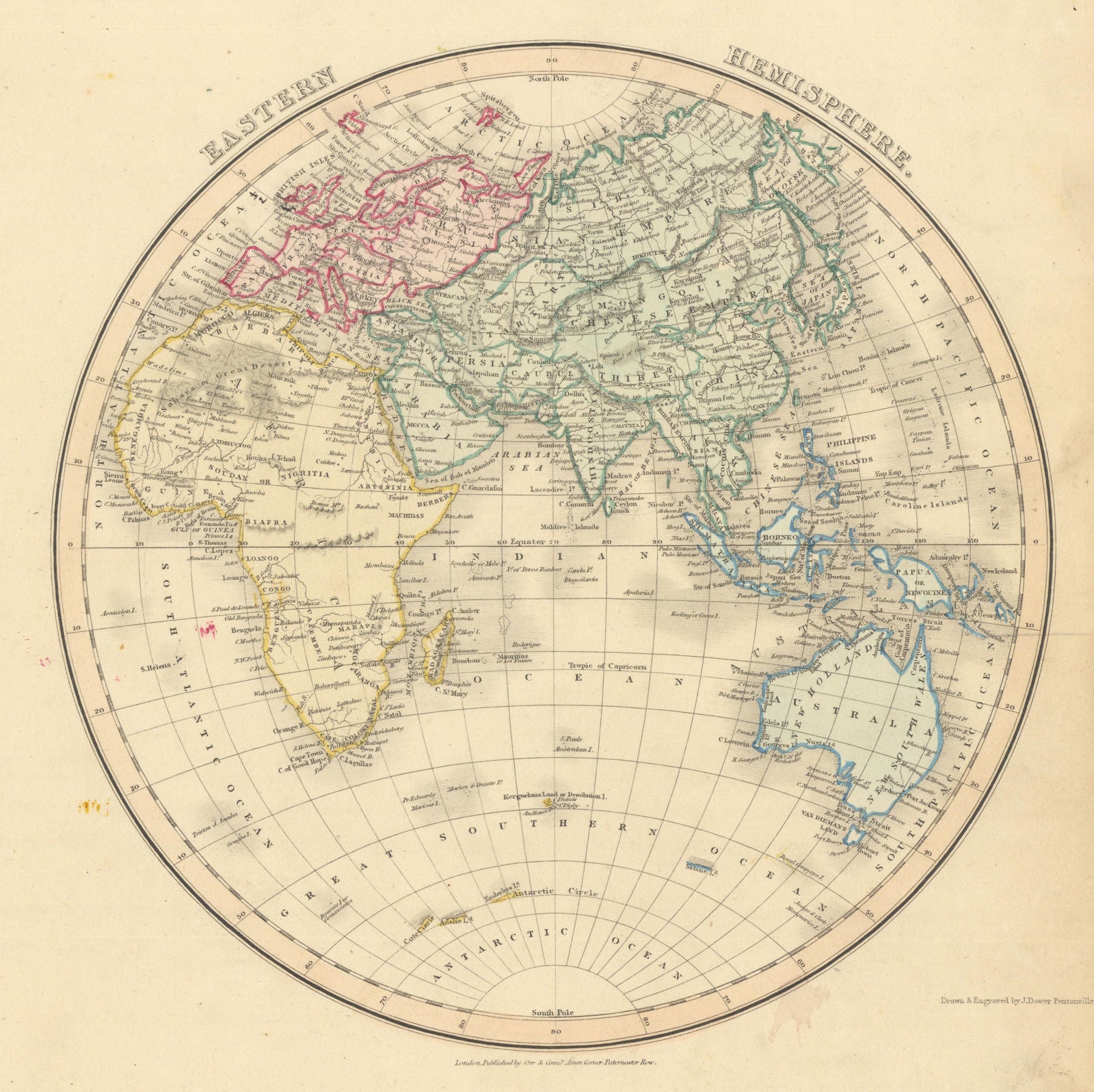 Eastern Hemisphere by John Dower. Europe, Africa, Asia & Australasia ...