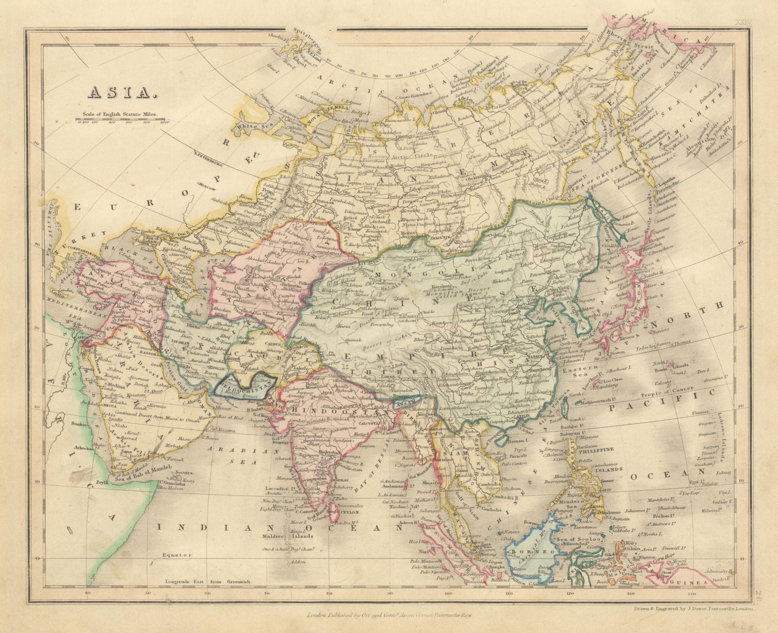 Asia by John Dower. Arabia Tartary Persia Siam Hindoostan Niphon 1845 ...