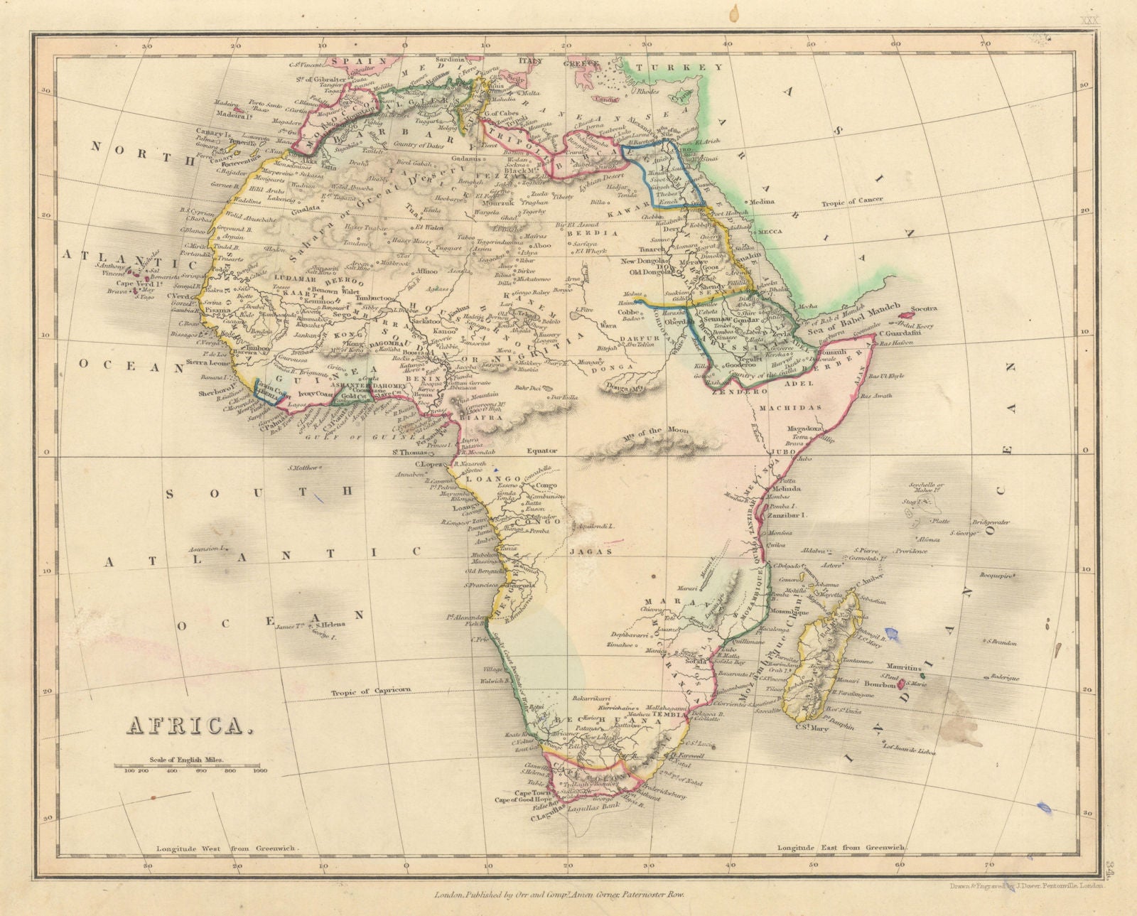 Pre-colonial Africa by John Dower 1845 old antique vintage map plan ...