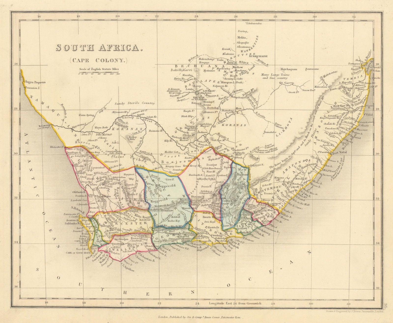South Africa (Cape Colony) by John Dower. Western Cape regions/counties ...