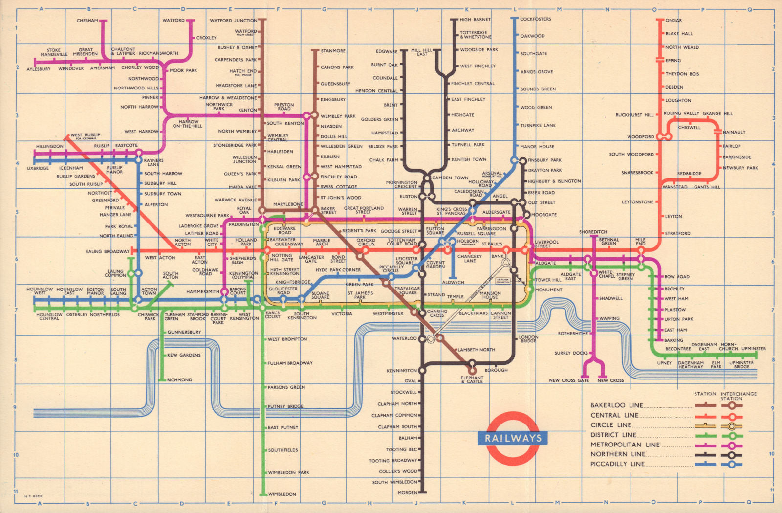 LONDON UNDERGROUND tube map plan. Aylesbury. South Acton. HARRY BECK ...