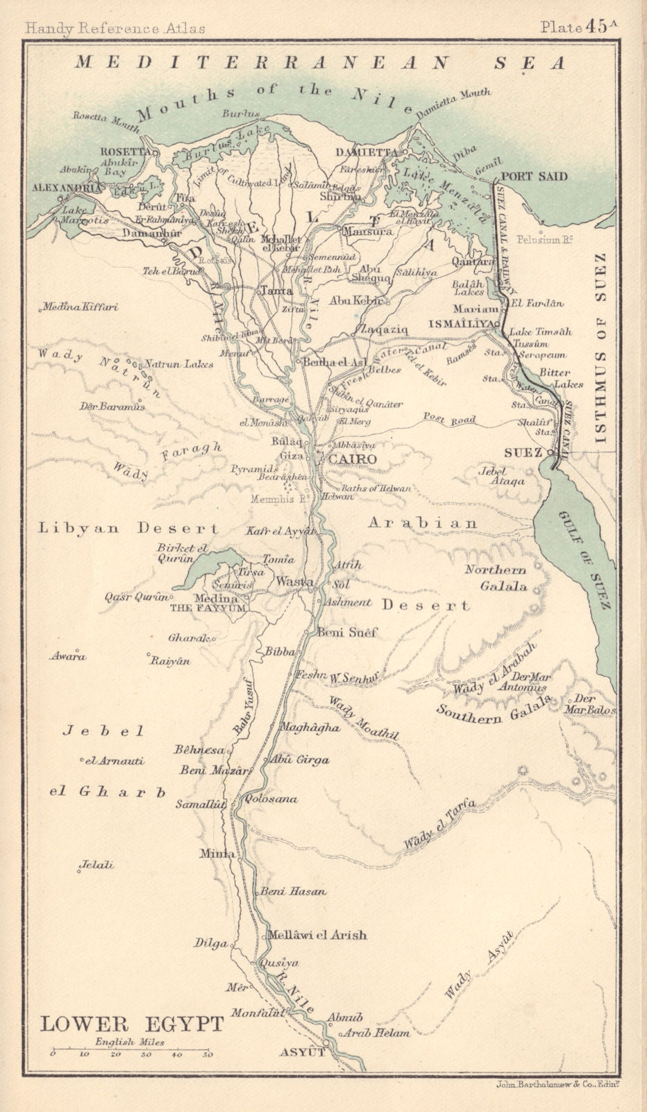 Lower Egypt. Nile valley & delta. BARTHOLOMEW 1898 old antique map plan ...
