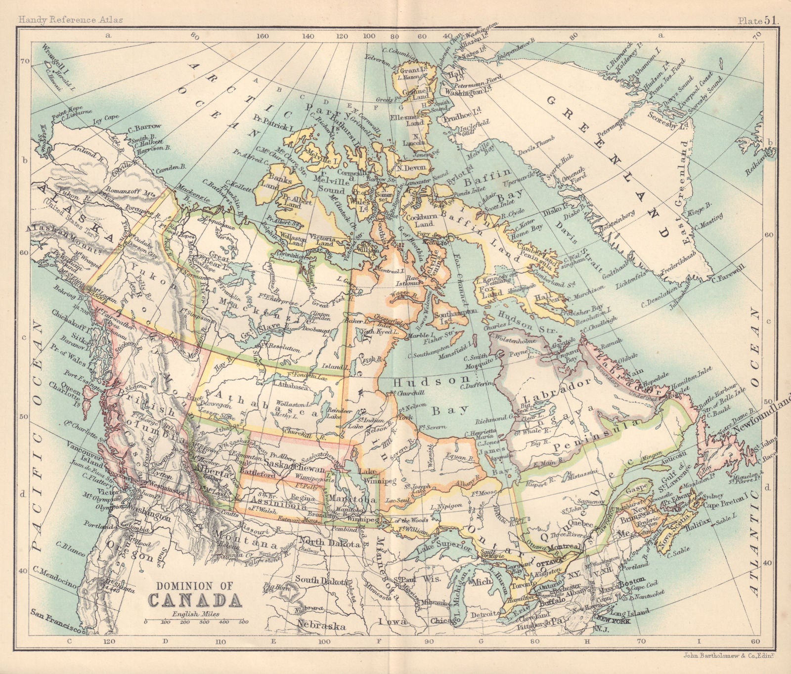Dominion of Canada. Provinces. BARTHOLOMEW 1898 old antique map plan ...