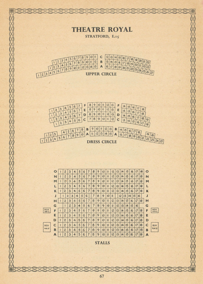 Theatre Royal Stratford East, London E14. Vintage seating plan 1960 old ...