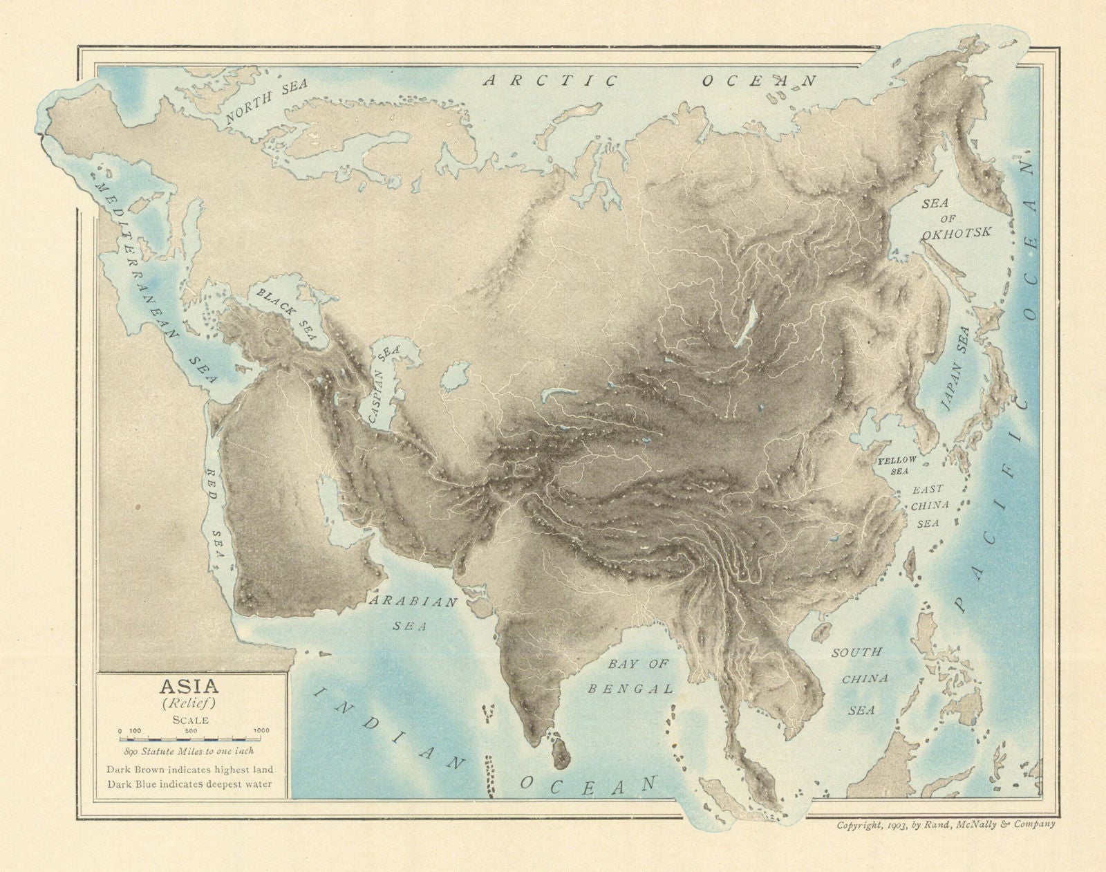 ASIA (Relief) 1907 old antique vintage map plan chart ...