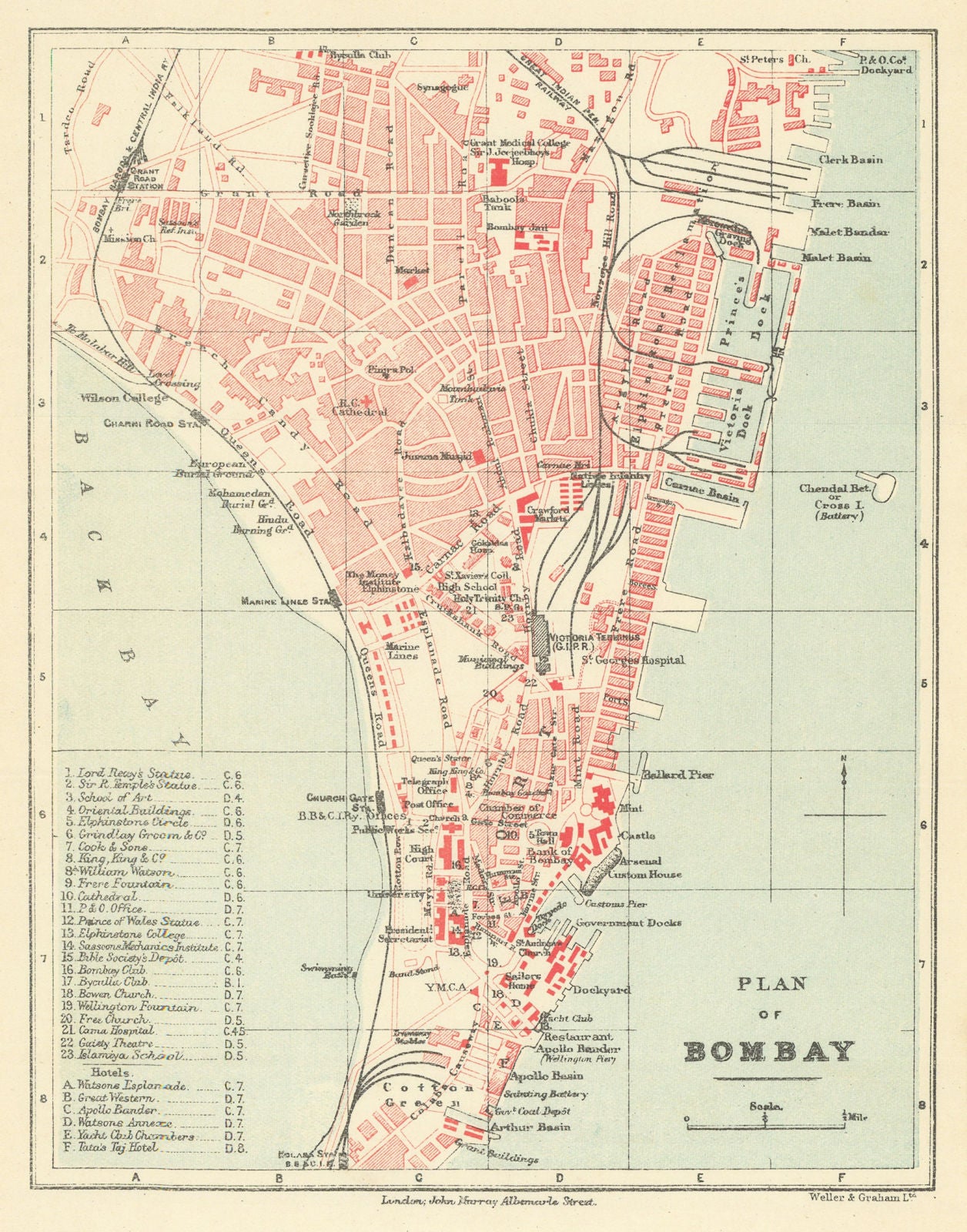 INDIA. Bombay (Mumbai) plan. Clubs schools hospitals theatres hotels ...