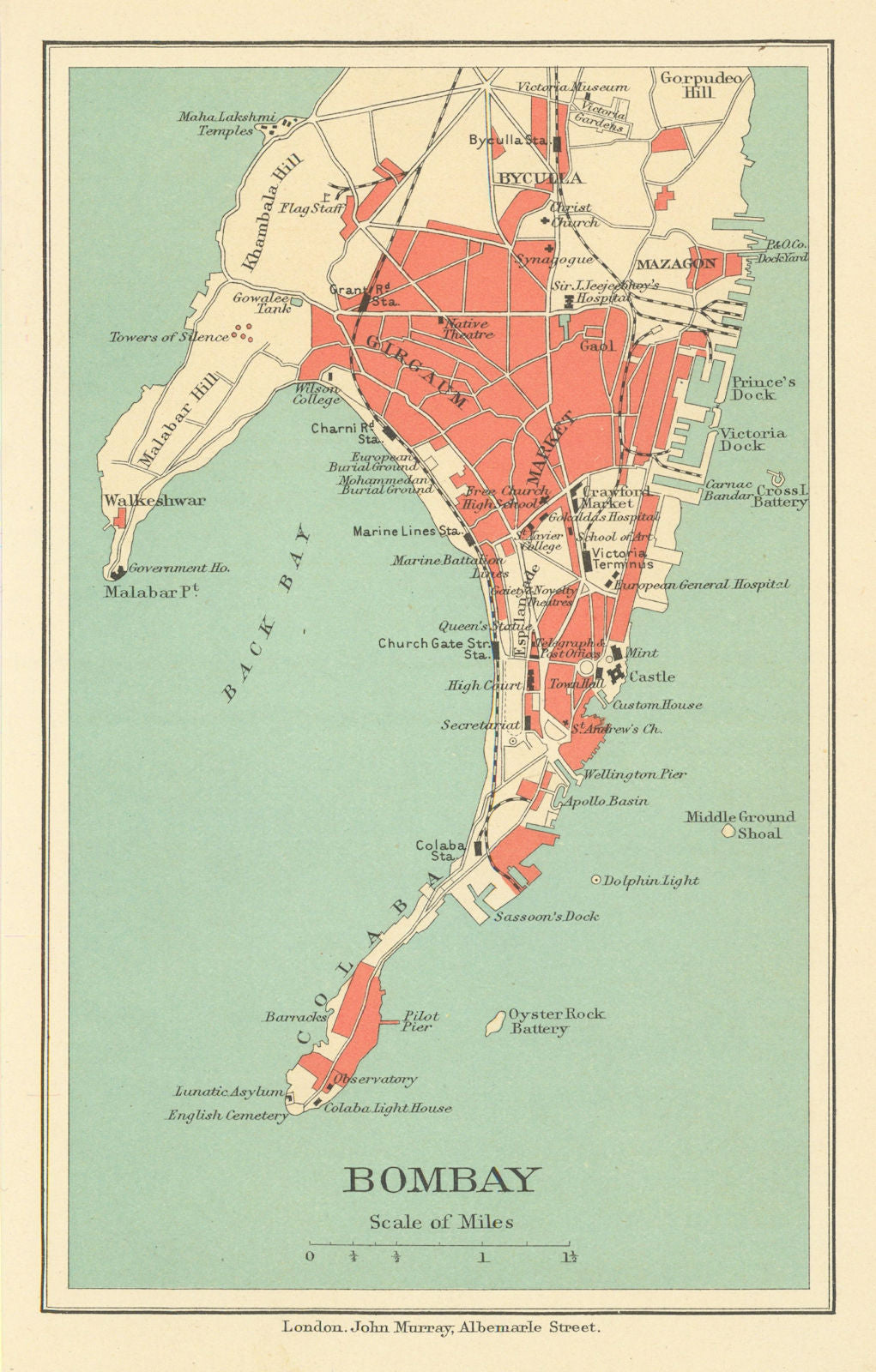 BRITISH INDIA. Bombay (Mumbai) city plan.Key buildings docks Gymkhanas ...