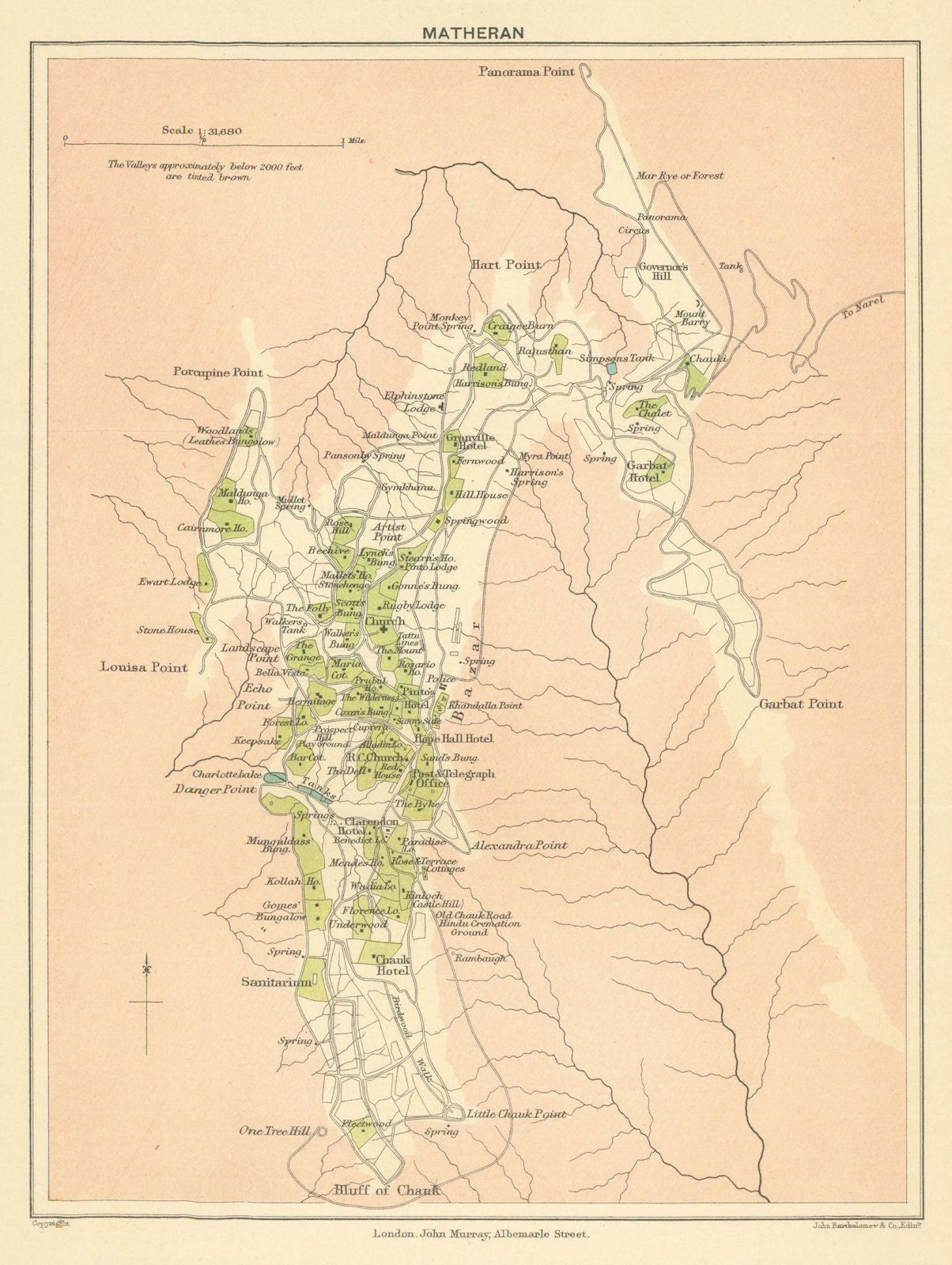 BRITISH INDIA. Matheran Hill station. Maharashtra. 1905 old antique map ...