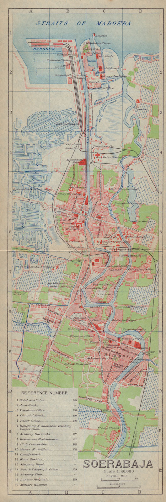Surabaya antique town city plan. "Soerabaja". East Java, Indonesia 1917 ...