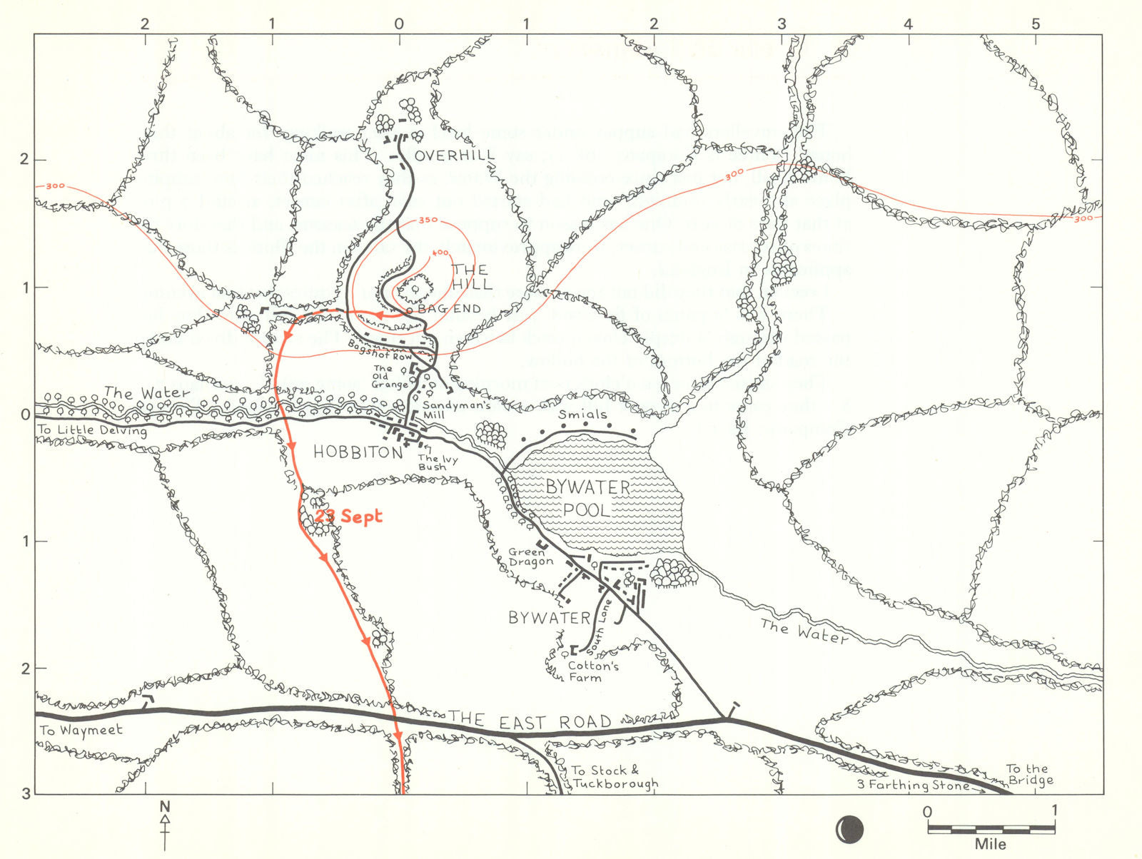 MIDDLE-EARTH Hobbiton to Bywater. Frodo's route. TOLKIEN/STRACHEY 1981 ...