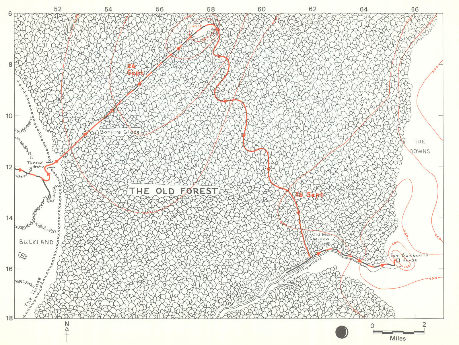 MIDDLE-EARTH The Old Forest. Frodo's route. TOLKIEN/STRACHEY 1981 map ...