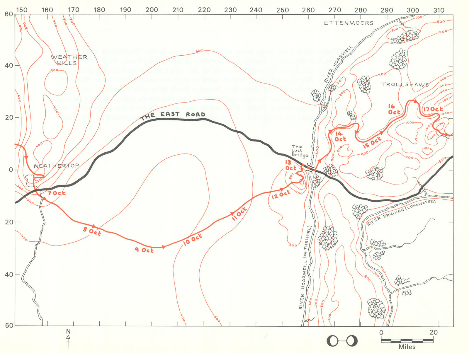MIDDLE-EARTH Weathertop & Trollshaws. Frodo's route. TOLKIEN/STRACHEY ...