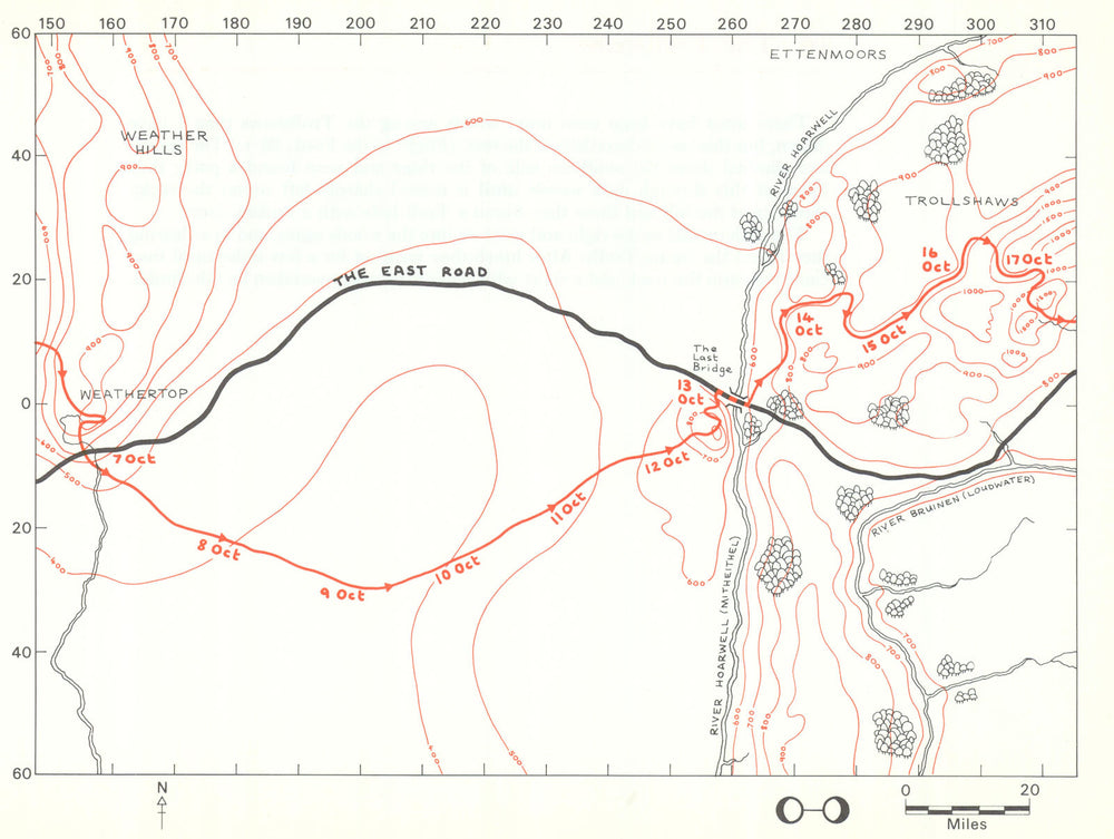 MIDDLE-EARTH Weathertop & Trollshaws. Frodo's route. TOLKIEN/STRACHEY ...