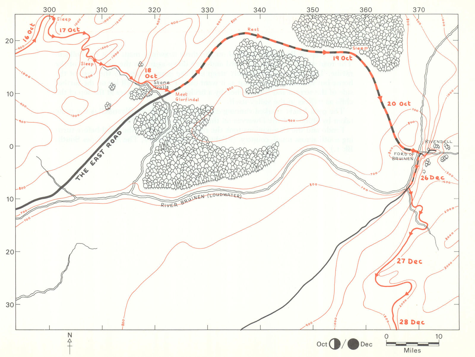 MIDDLE-EARTH To the Ford. Frodo's route. TOLKIEN/STRACHEY 1981 old ...
