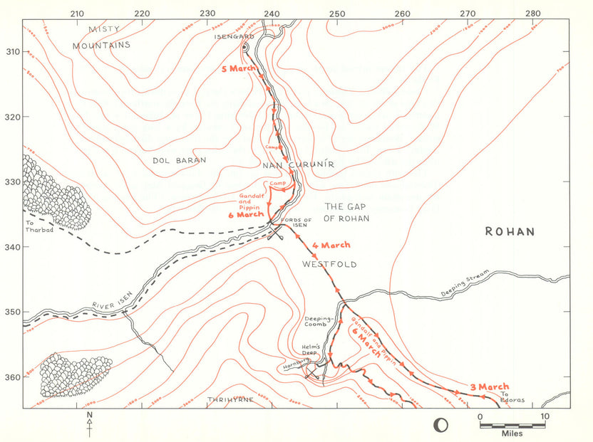 MIDDLE-EARTH Nan Curunir Deeping-coomb. Frodo's route. TOLKIEN/STRACHEY ...