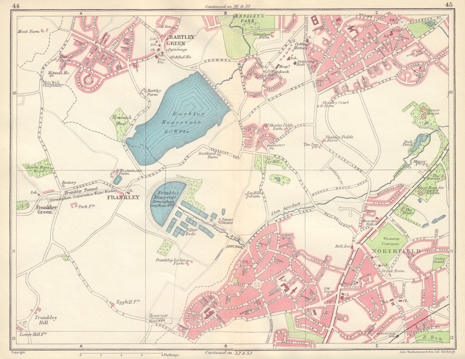 BIRMINGHAM SOUTH WEST Frankley Bartley Green Northfield Weoley 1954 old ...