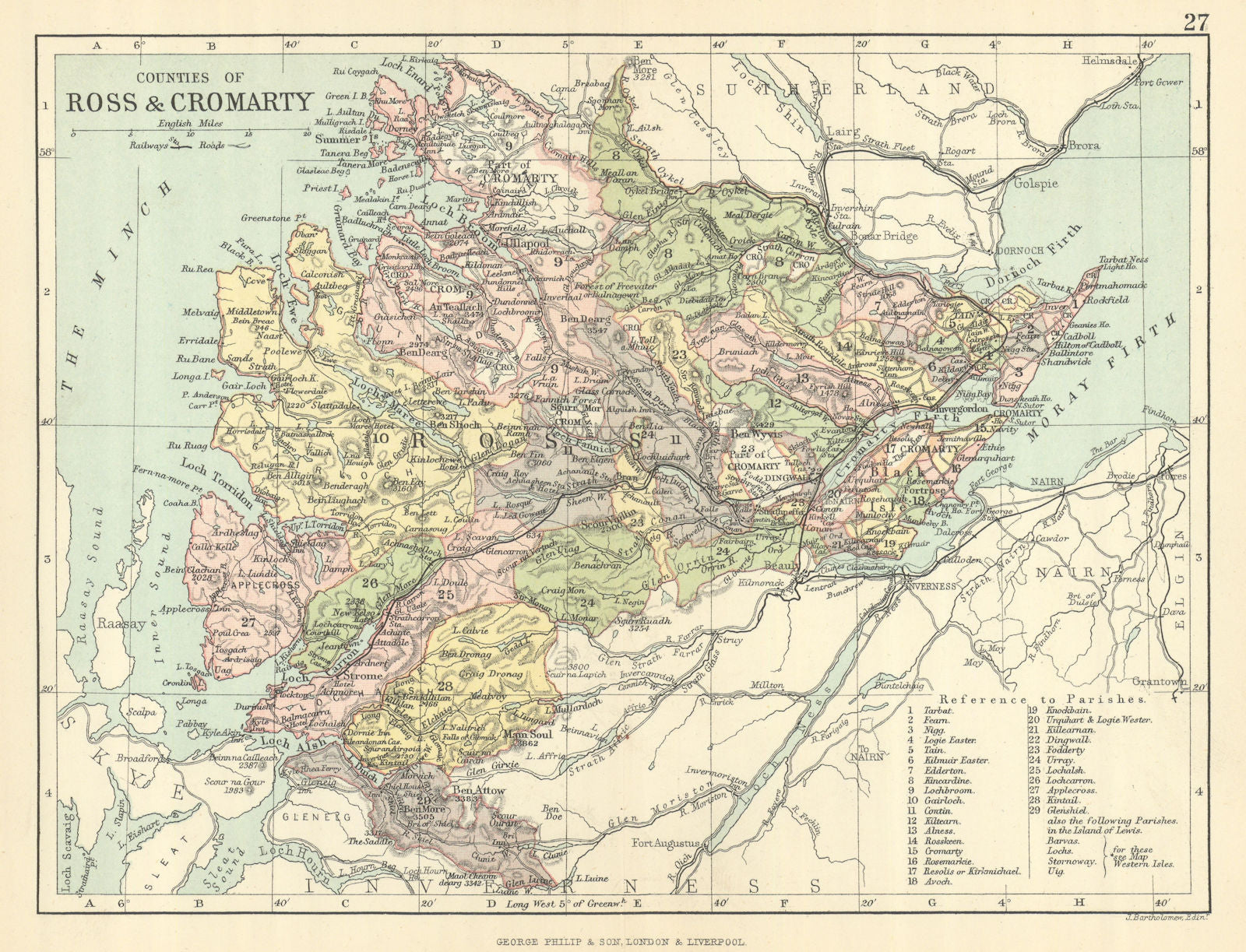 'Counties of Ross & Cromarty'. Ross-shire & Cromartyshire. BARTHOLOMEW ...