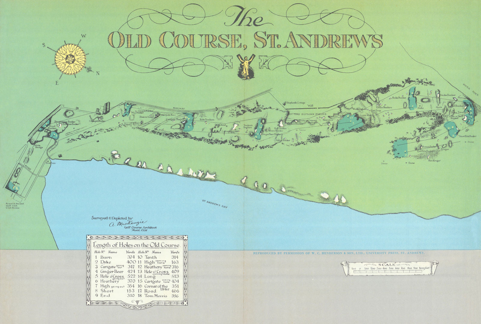 Old Course St. Andrews. Golf course plan by Alister Mackenzie 1924 ...
