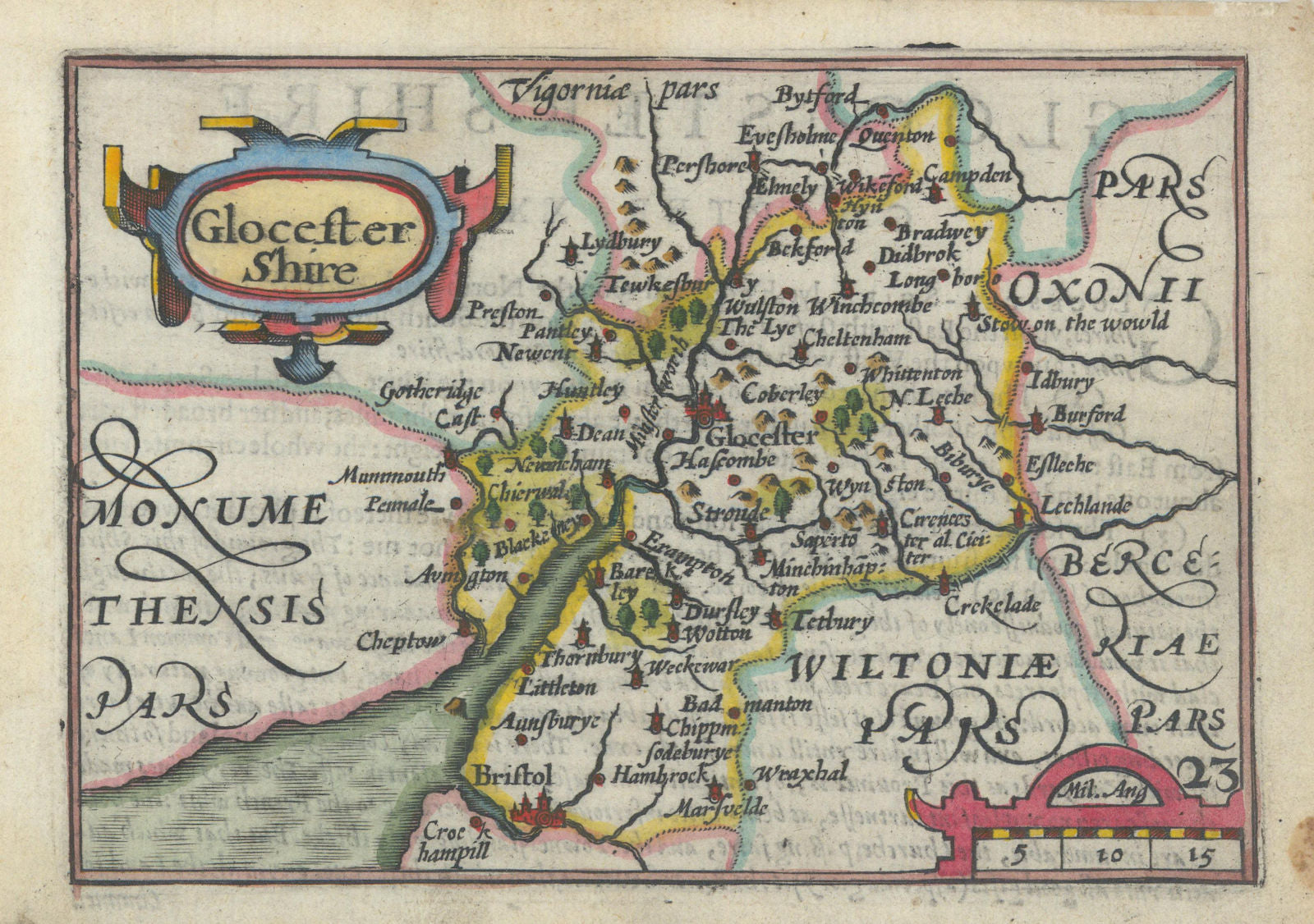 Glocester Shire by Keere. "Speed miniature" Gloucestershire county map ...