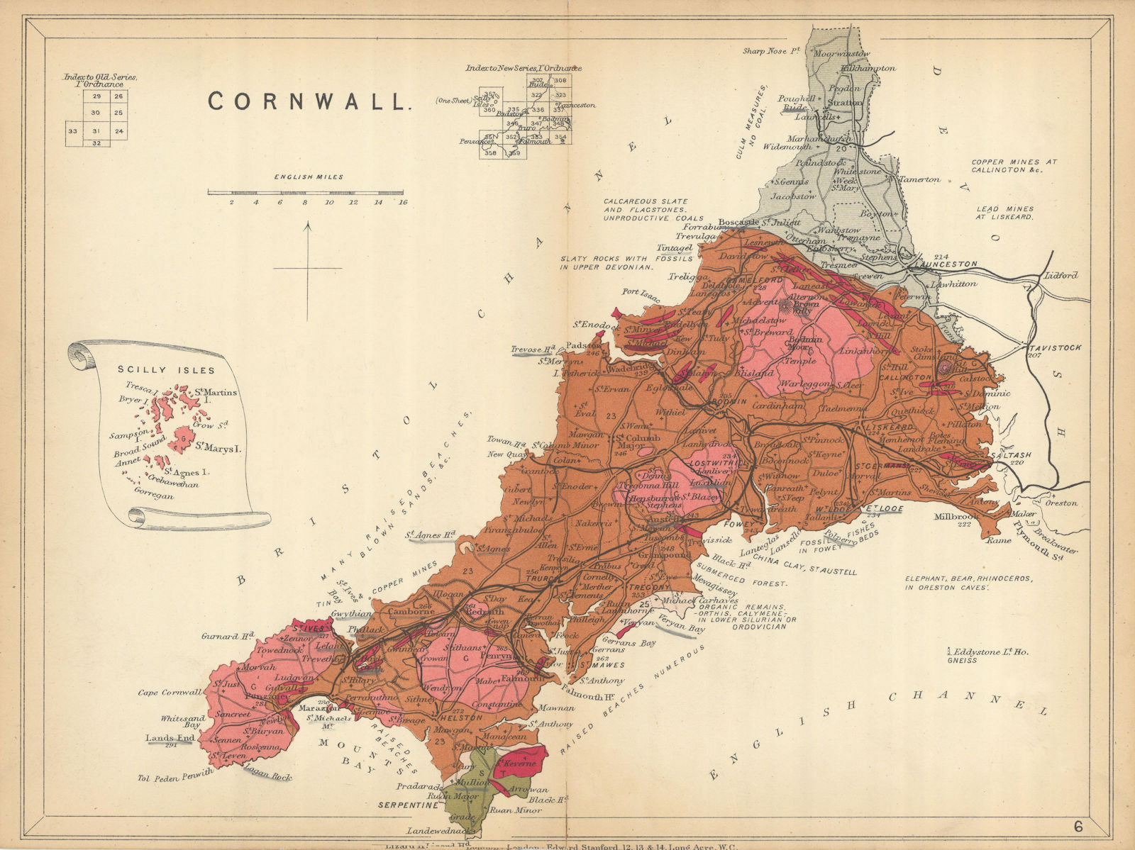 CORNWALL Geological map. STANFORD 1904 old antique vintage plan chart ...