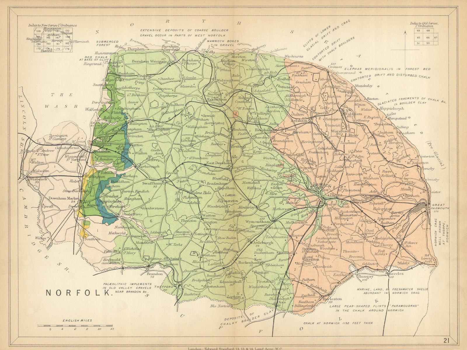NORFOLK Geological map. STANFORD 1904 old antique vintage plan chart ...
