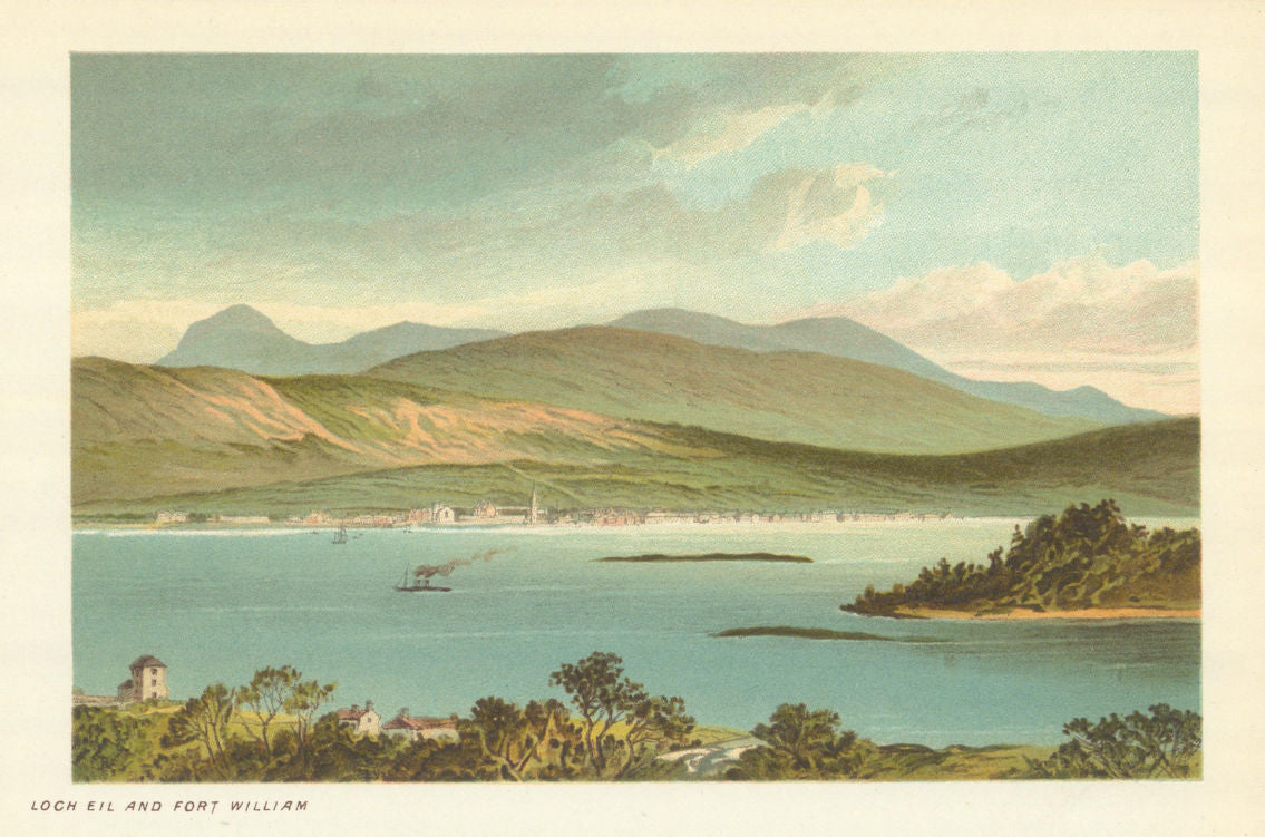 Loch Eil and Fort William. Scotland antique chromolithograph 1891 old ...