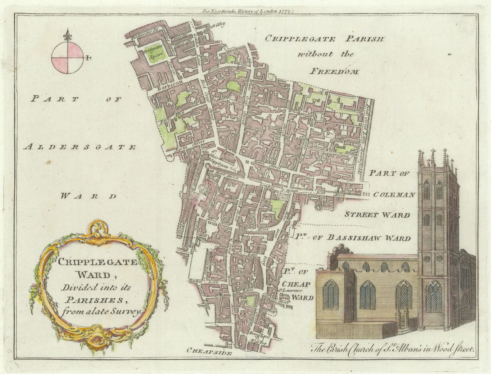 Cripplegate Ward. City of London Wall Wood Street Moorgate. BOWEN 1772 ...