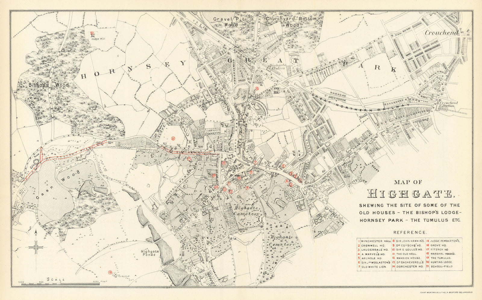 Map of Highgate shewing… some of the old houses. Kenwood Hornsey Crouch ...