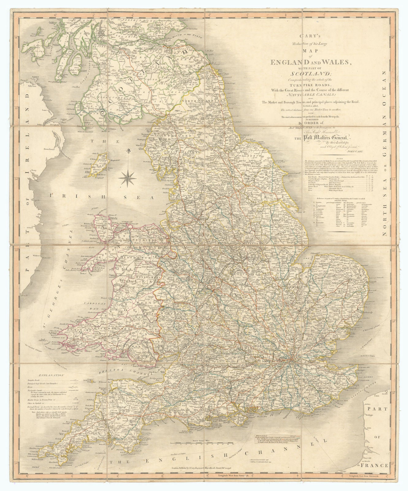 'Cary's reduction of his large map of England & Wales'. Turnpikes ...