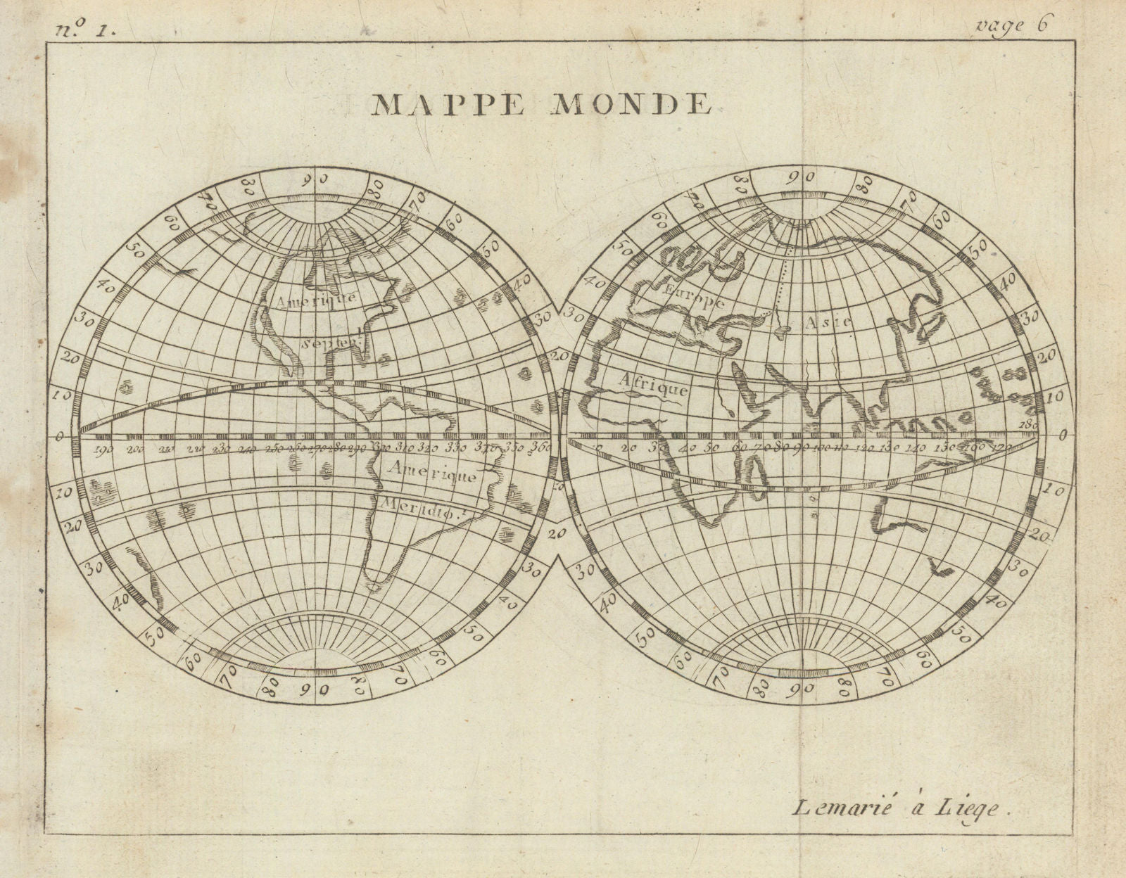 Mappe Monde. World in twin hemispheres. BUFFIER c1818 old antique chart ...