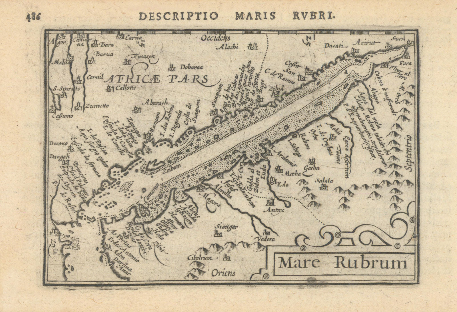 Maris Rubri / Mare Rubrum by Bertius / Langenes. The Red Sea 1603 old ...