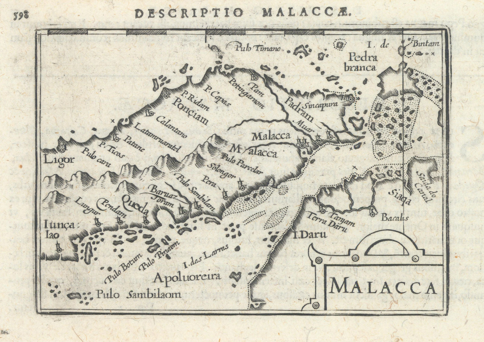 Malacca by Bertius/Langenes. Malay Peninsula, Singapore, Malacca Strait ...