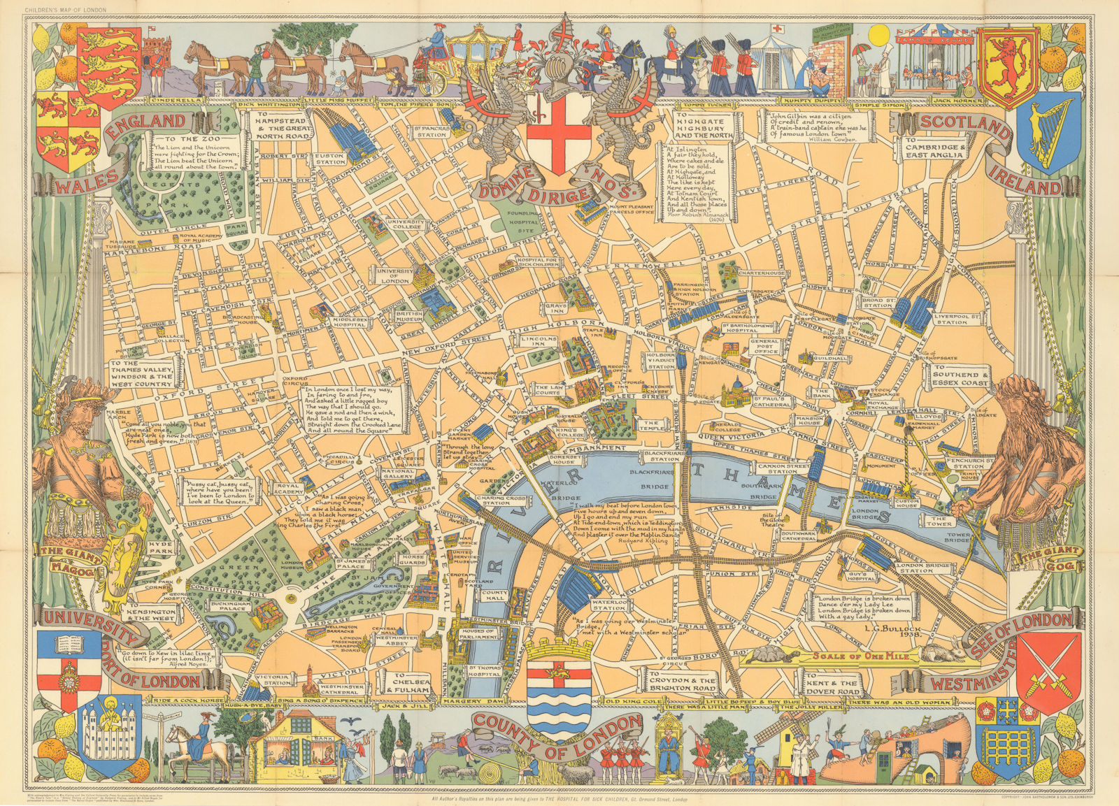Children's Map of London. Pictorial map by John Bartholomew. 55x76cm ...