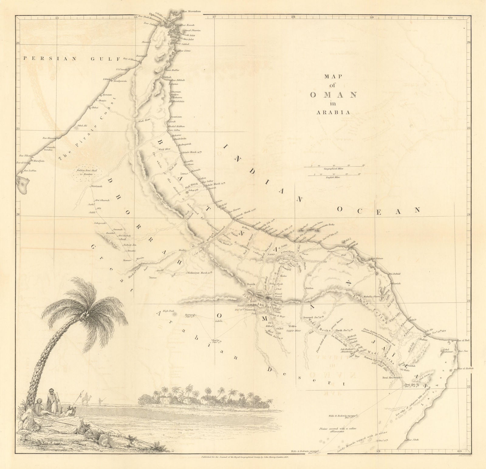 A Map of Oman in Arabia, to illustrate the journey of James Wellsted ...