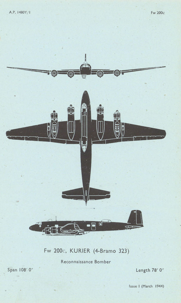 Focke-Wulf FW 200C Kurier Recon. Bomber. Aircraft recognition profile ...