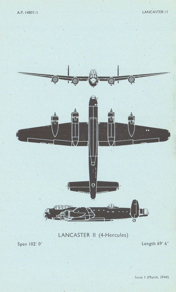Avro Lancaster II Bomber. Air Ministry aircraft recognition profile ...