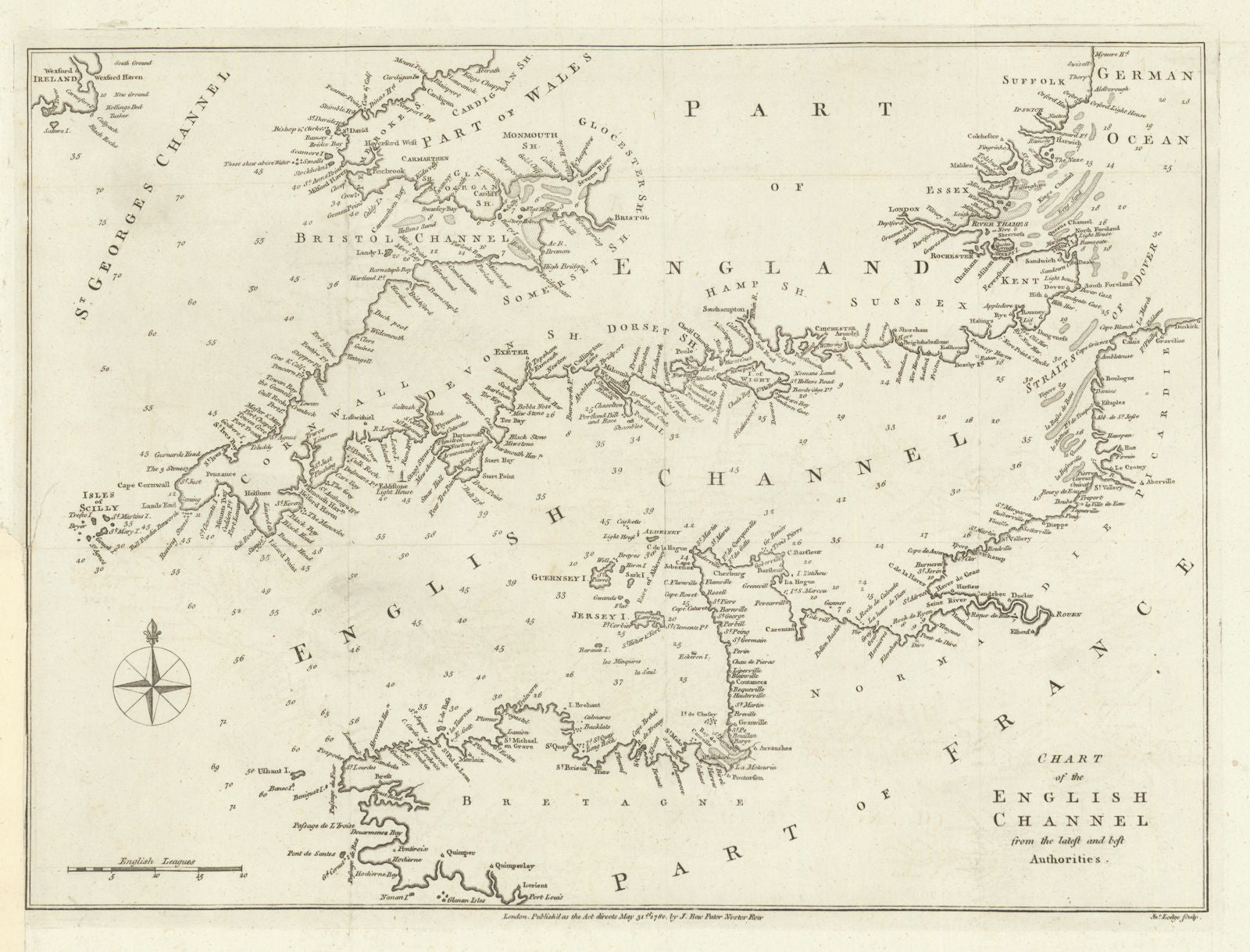 Chart of the English Channel from the latest… authorities by John Lodge ...